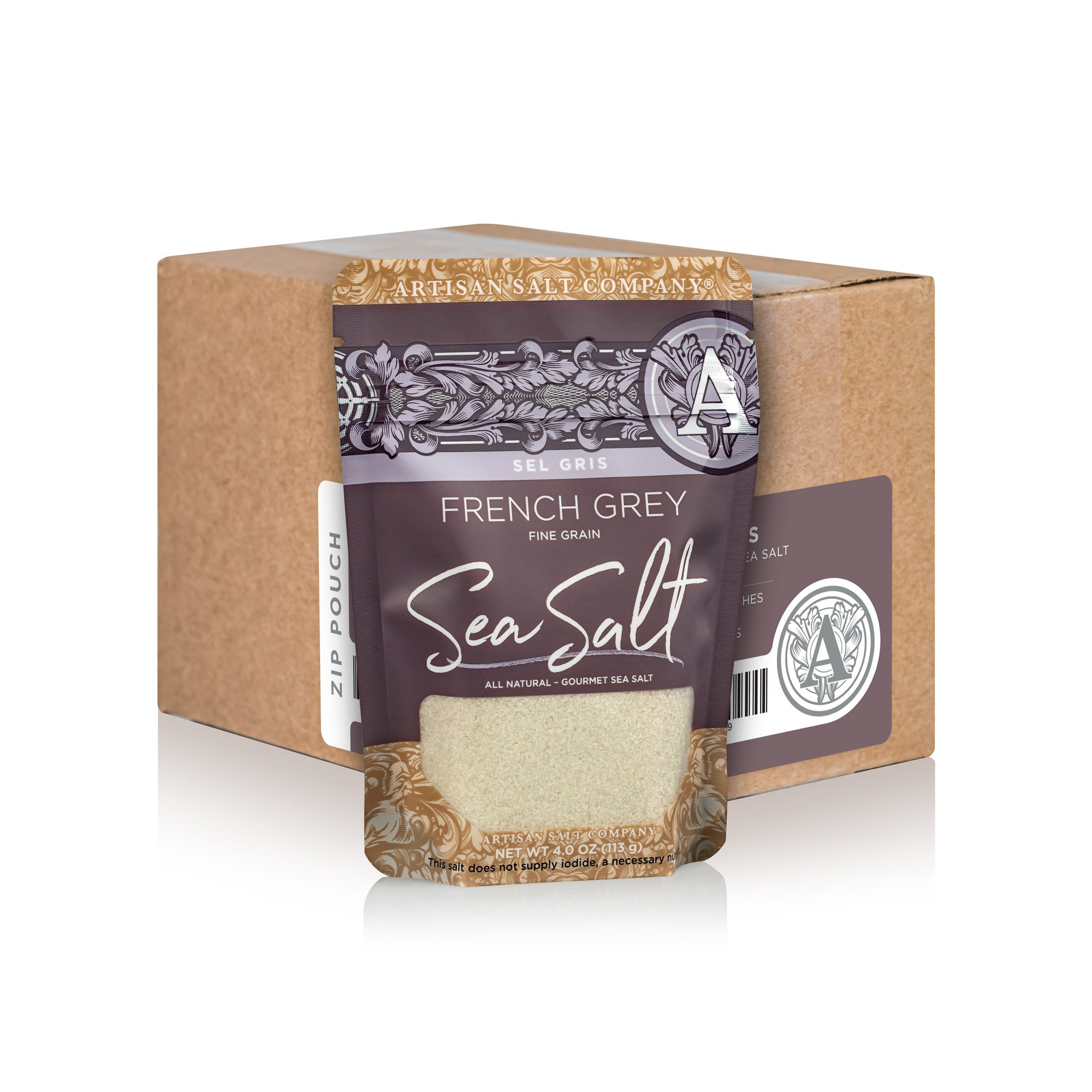 Sel Gris French Grey Sea Salt (Fine Grain) - 4 oz Zip Top Pouch (Case ...