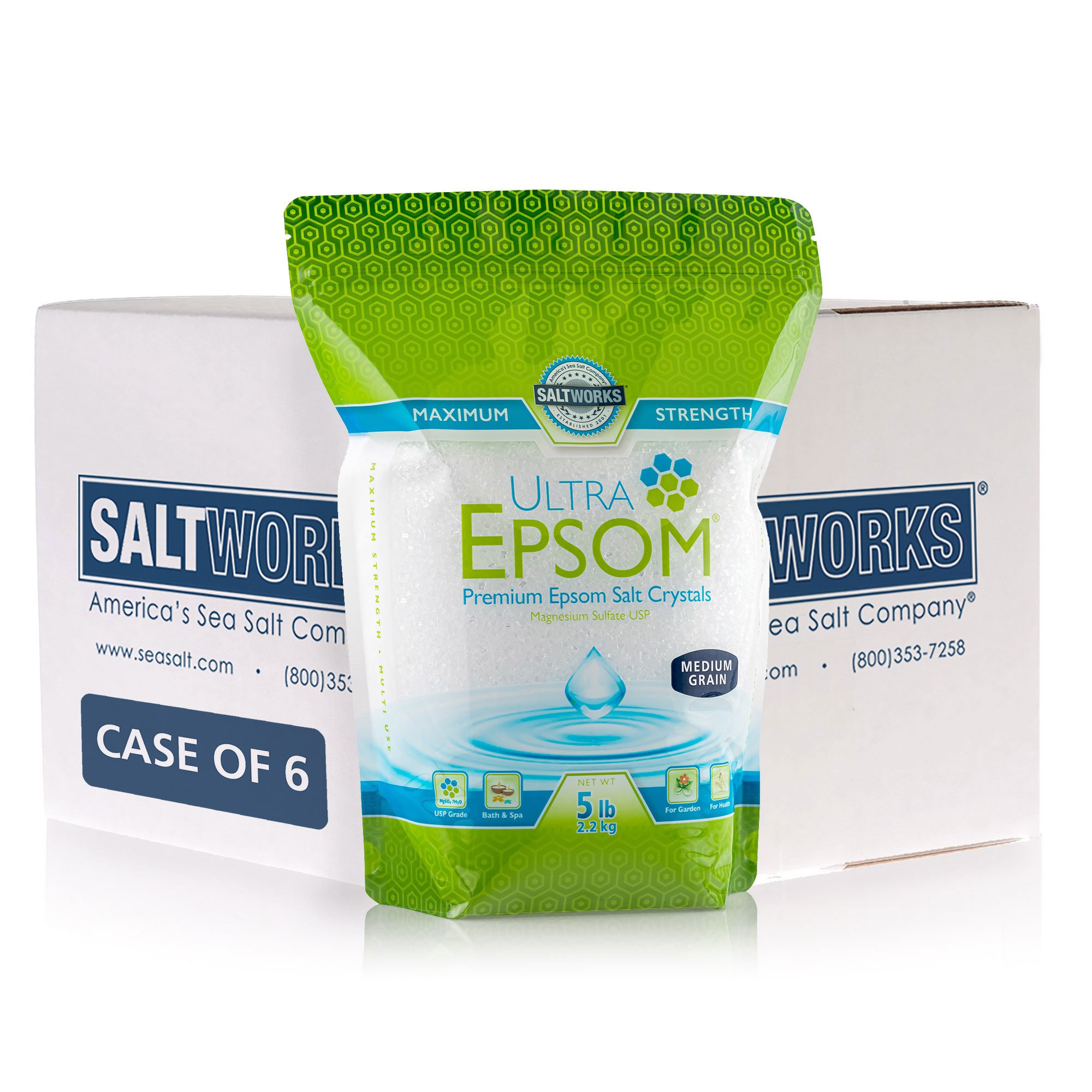 Ultra Epsom® Premium Bath Salt Bulk (Medium Grain) - 5 lb Bag (Case of ...